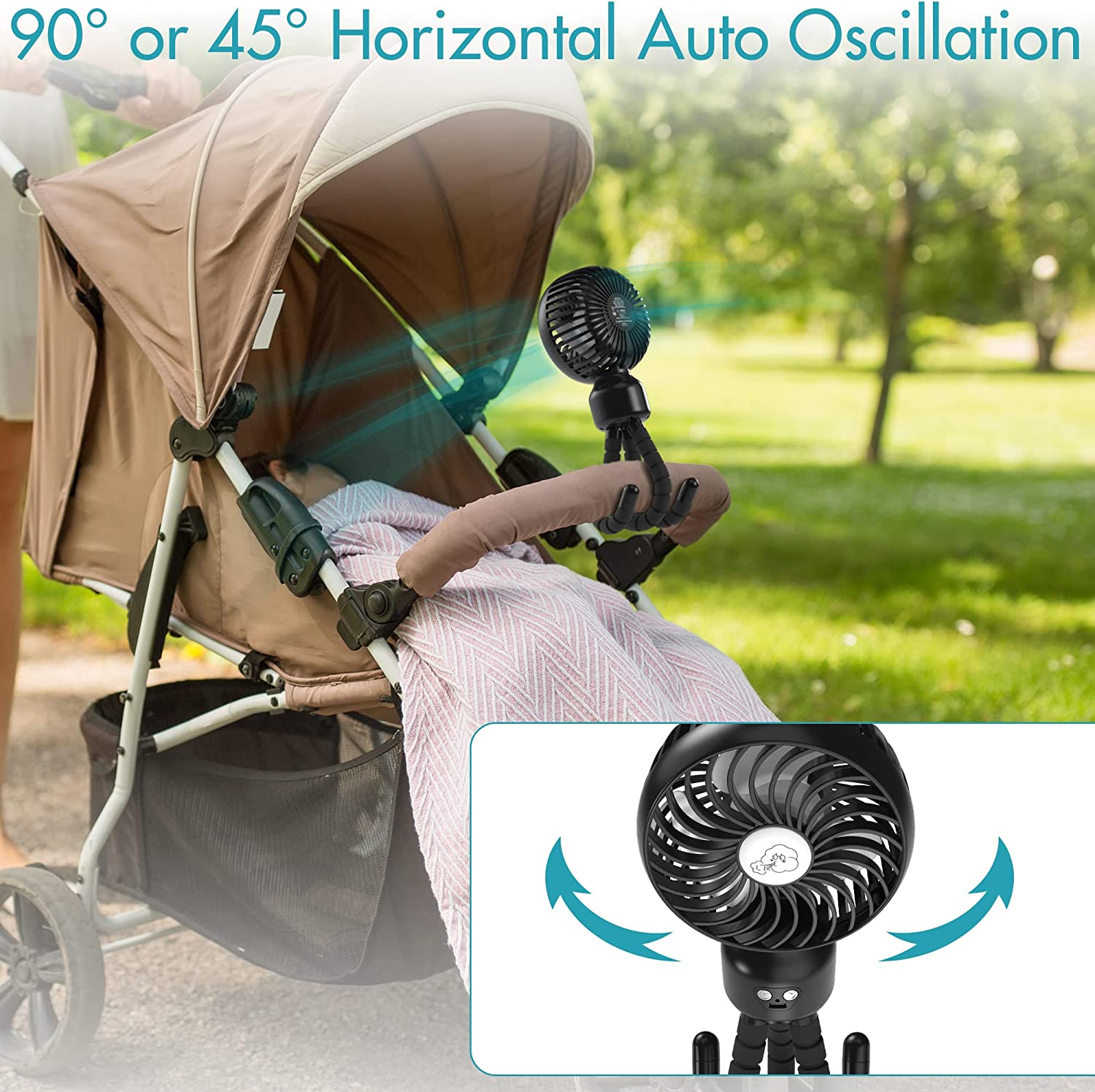 Amacool 4000mah Auto Oscillating Stroller Fan - Amacool
