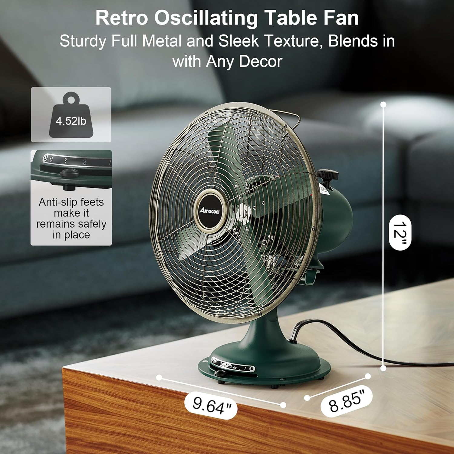 AMACOOL Oscillating Vintage Fan, All Metal Retro Table Top Fan ...