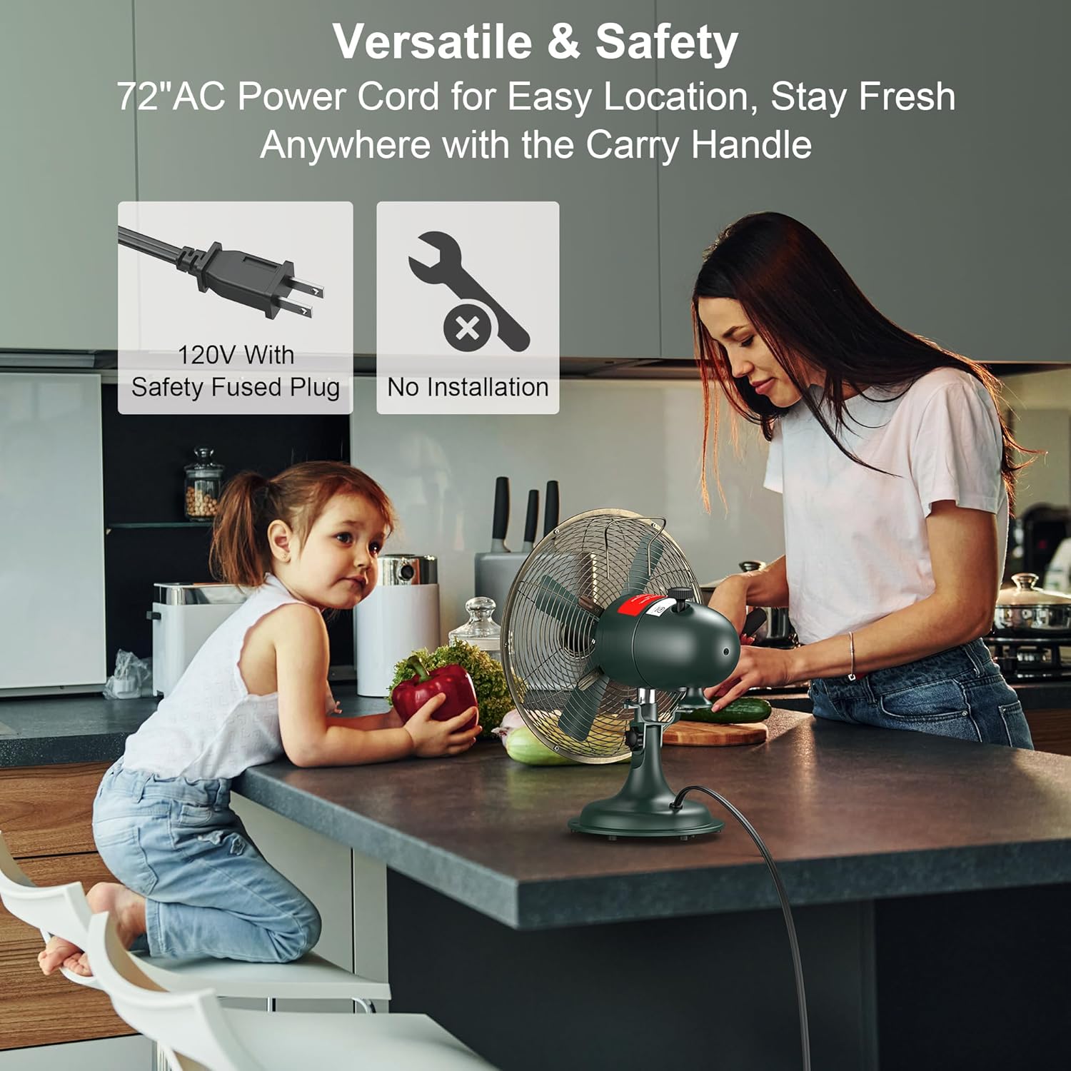 AMACOOL Oscillating Vintage Fan, All Metal Retro Table Top Fan ...